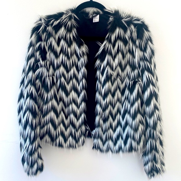 H&M | Jackets & Coats | Hm Black And White Fur Coat | Poshmark